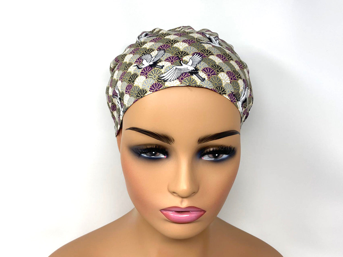 Japanese Classic Wavy Pattern with Cranes - Olive - Ponytail - Mimi ...